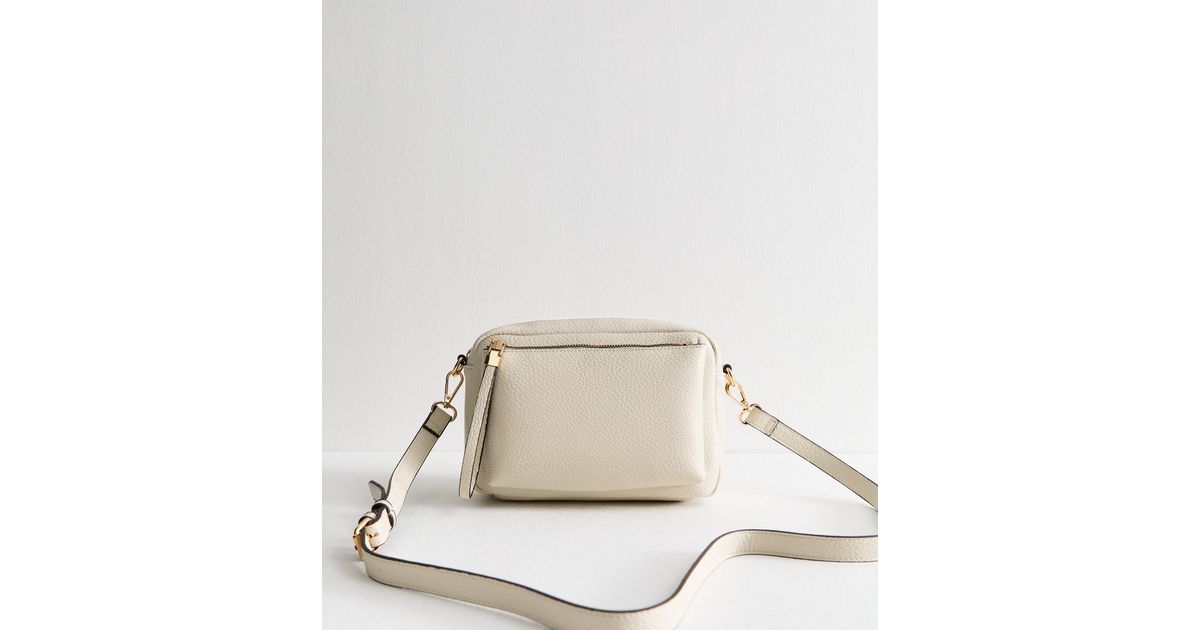 Cream Grained Leather Crossbody Bag | New Look
