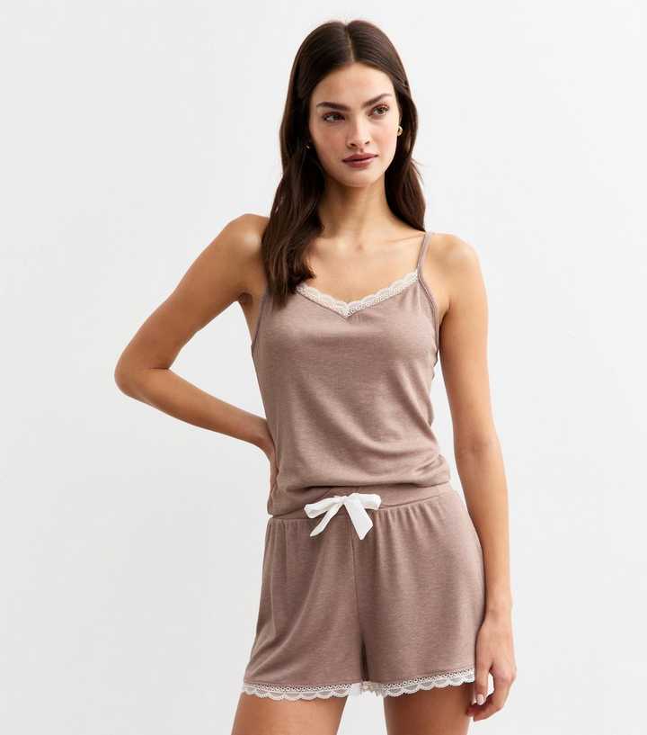 Mink Rib Lace Trim Vest Set | New Look