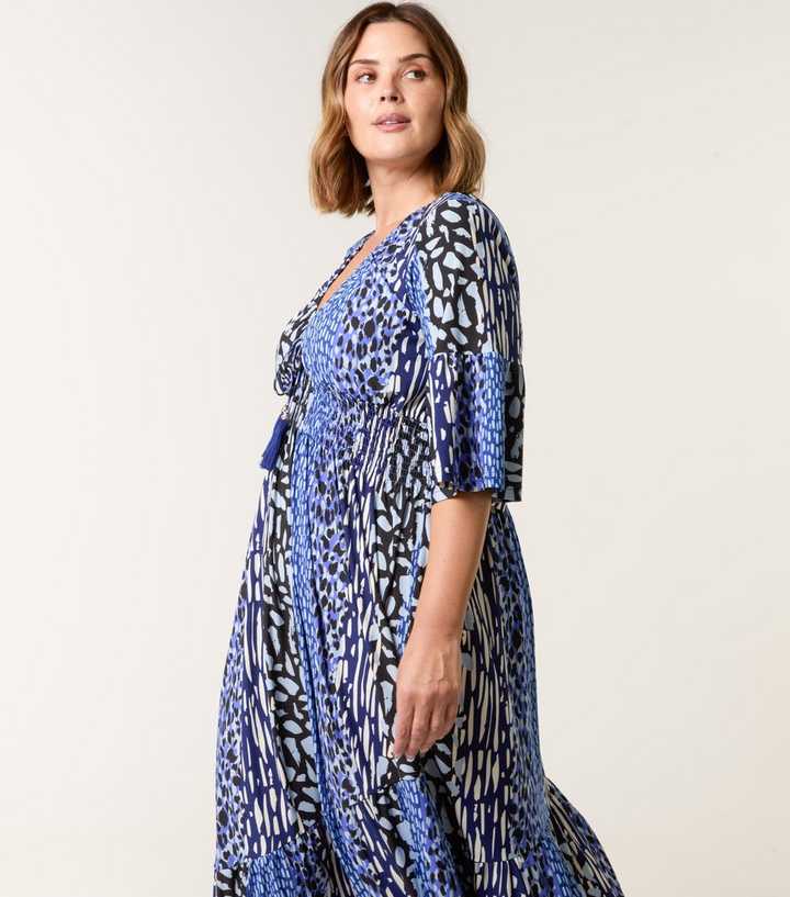 Blue Vanilla Curve Blue Abstract Print Midi Dress | New Look