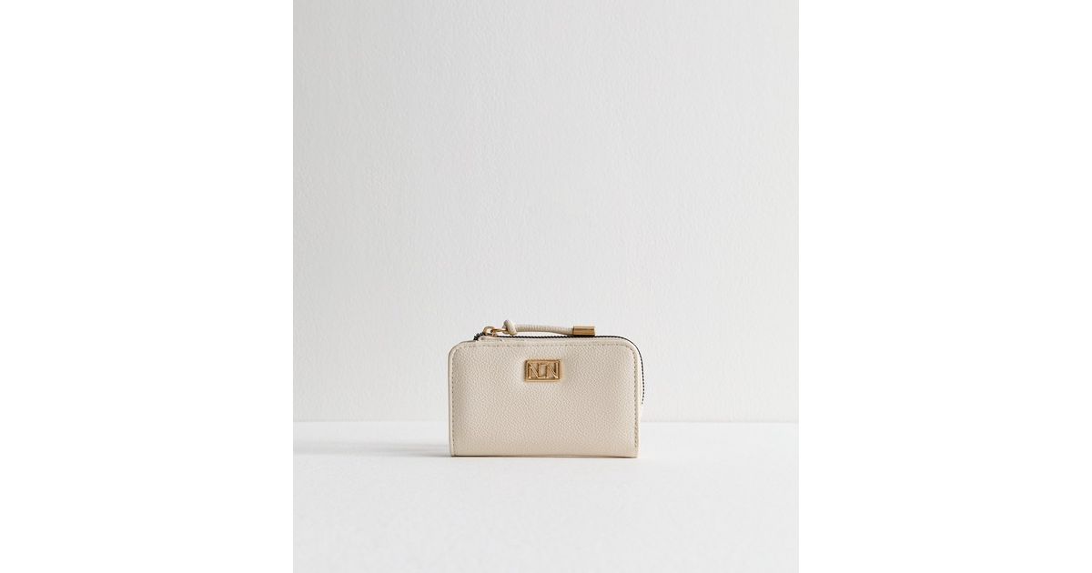 White Logo Plaque Faux Leather Cardholder Purse | New Look