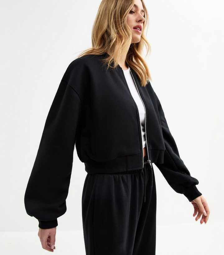 Black Zip Front Cropped Bomber Jacket | New Look