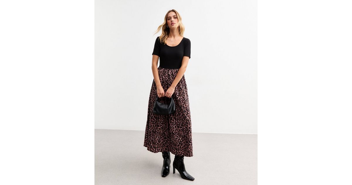 Black 2 in 1 Leopard Print Midi Dress | New Look