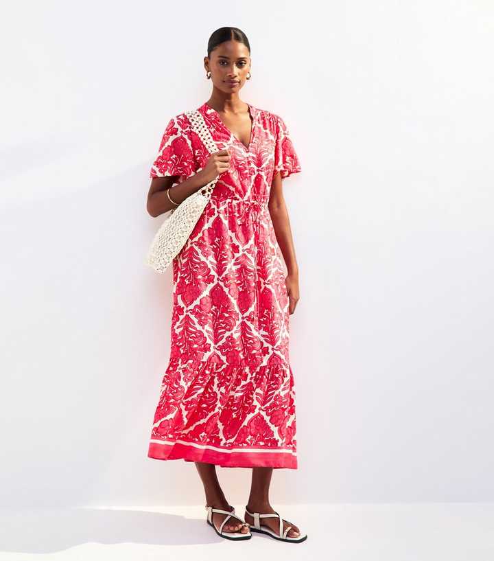 Pink Tile Print Drawstring Midi Shirt Dress | New Look