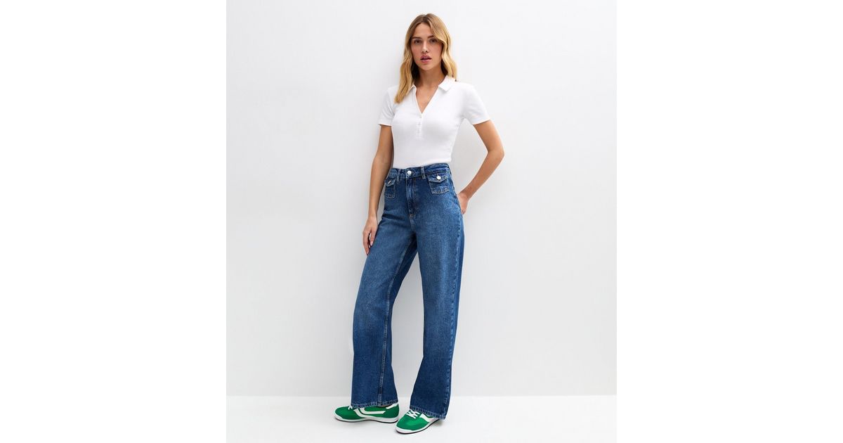 Blue Buttoned Pocket Wide Leg Jeans | New Look