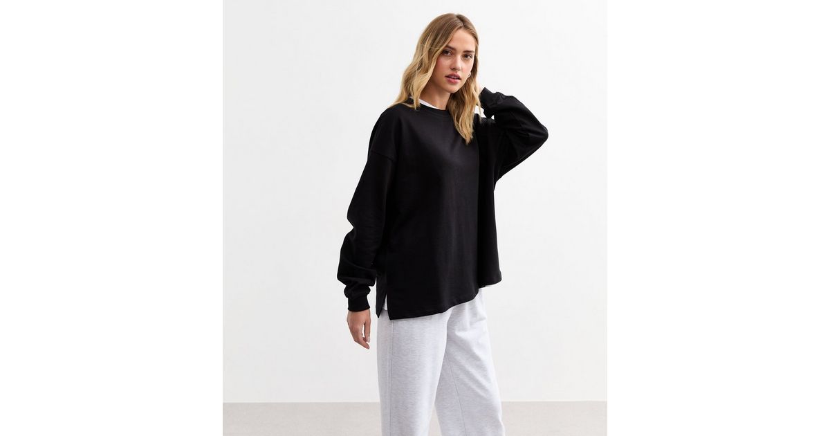 Black Oversized Side Slit Sweatshirt | New Look