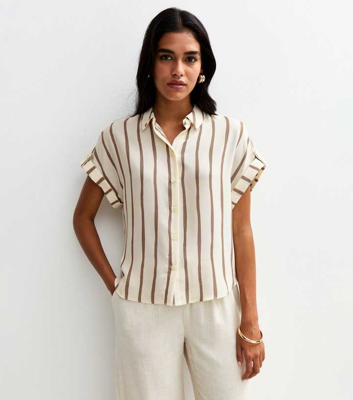 Cream Striped Short Sleeve Shirt | New Look