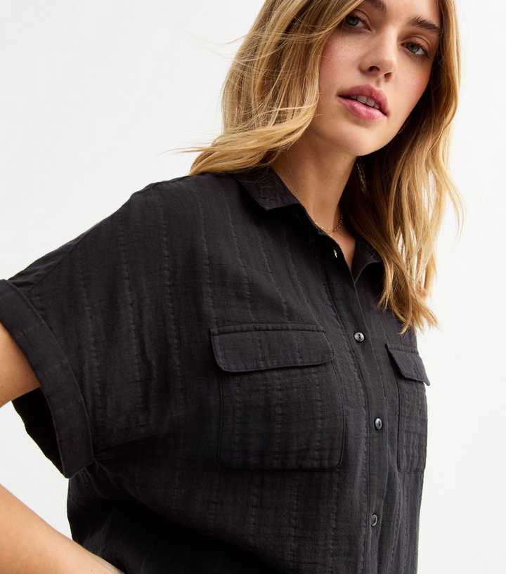Black Striped Flap Pocket Shirt | New Look