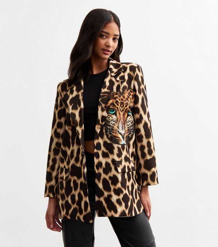 Gini London Brown Leopard Print Blazer | New Look