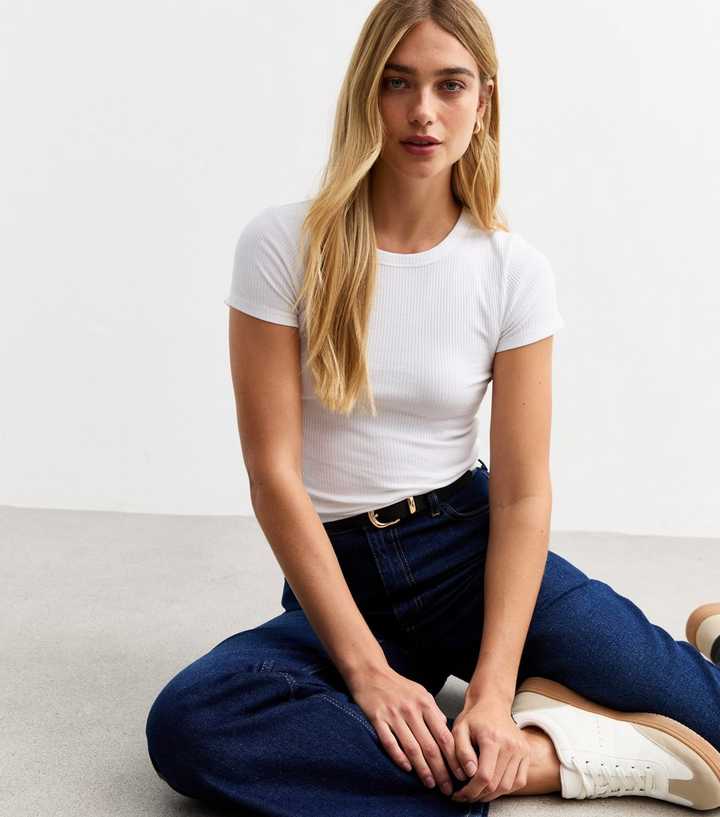 White Crew Neck Rib Jersey Top | New Look