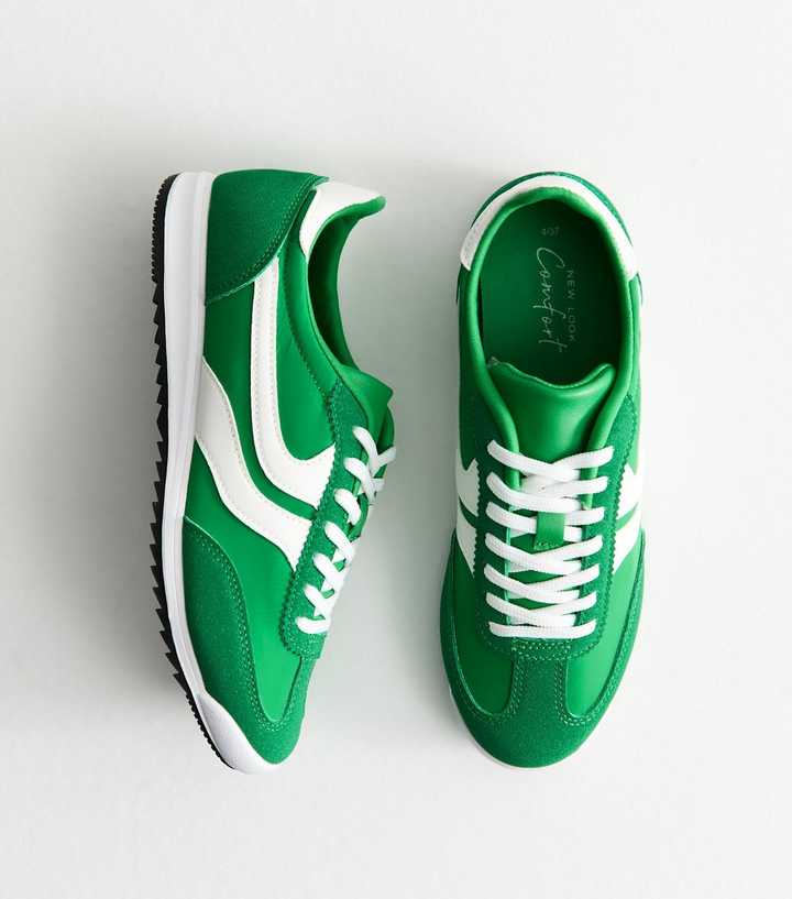 Green Faux Brushed Suede Panelled Trainers | New Look