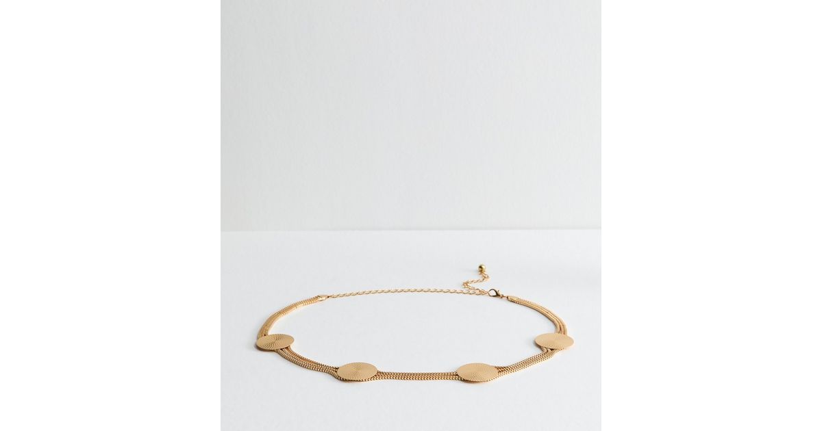 Gold Tone Textured Disc Snake Chain Belt | New Look