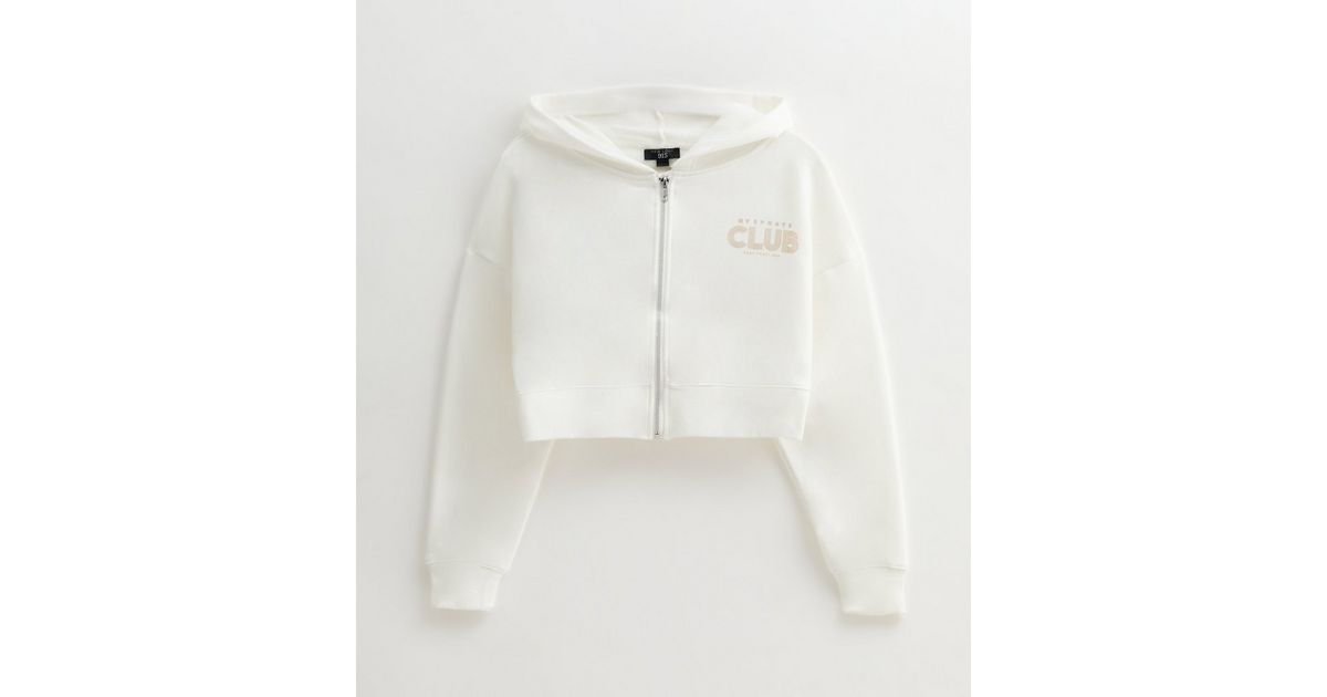 Girls White NY Sports Club Print Hooded Zip Up Top | New Look