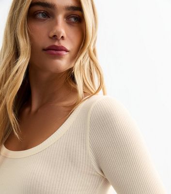 Off White Scoop Neck Half Sleeve Rib Jersey Top | New Look