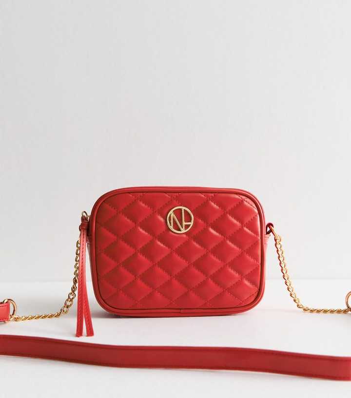 Red Faux Leather Quilted Crossbody Bag | New Look