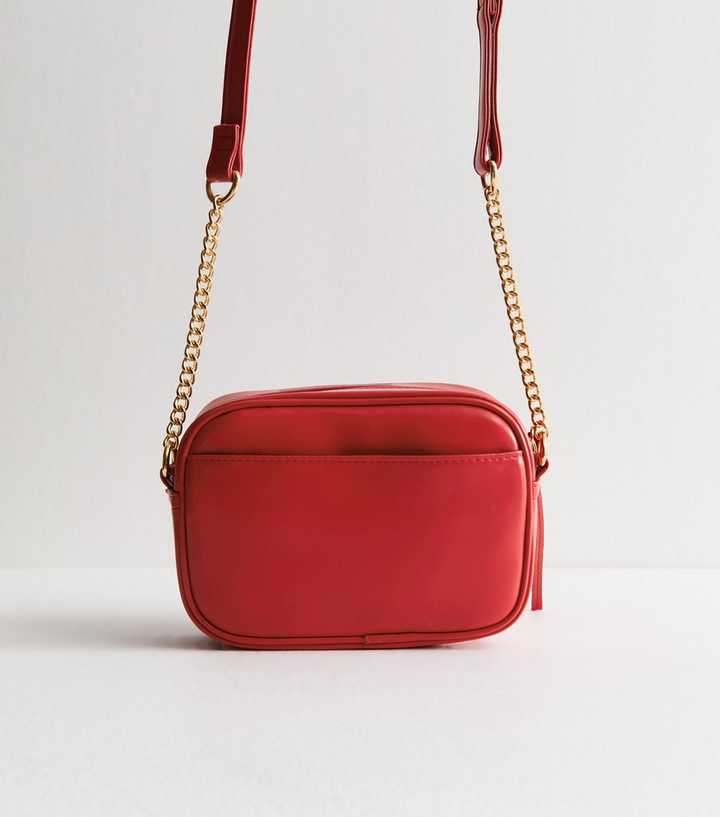Red Leather Quilted Cross Body Bag