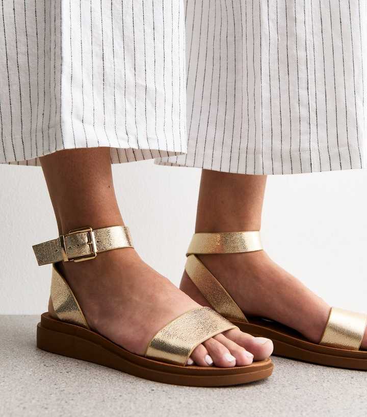 Gold Faux Leather Open Toe Sandals | New Look