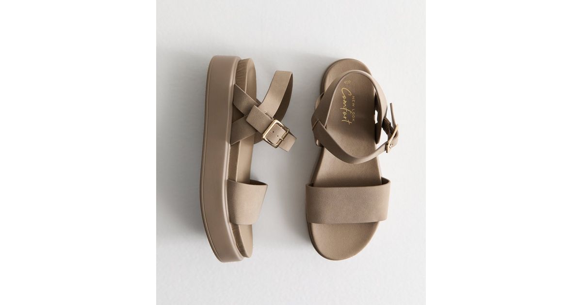 Light Brown Faux Suede Flatform Sandals | New Look
