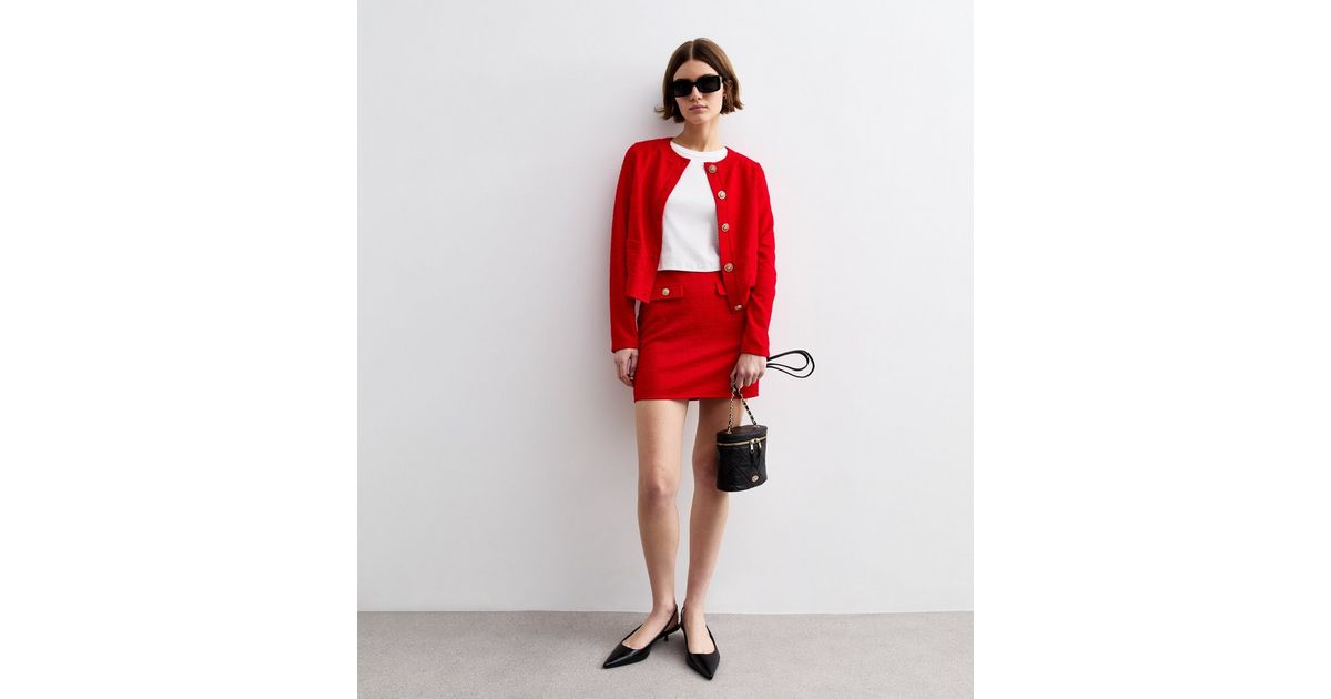 Red Bouclé A-Line Mini Skirt | New Look