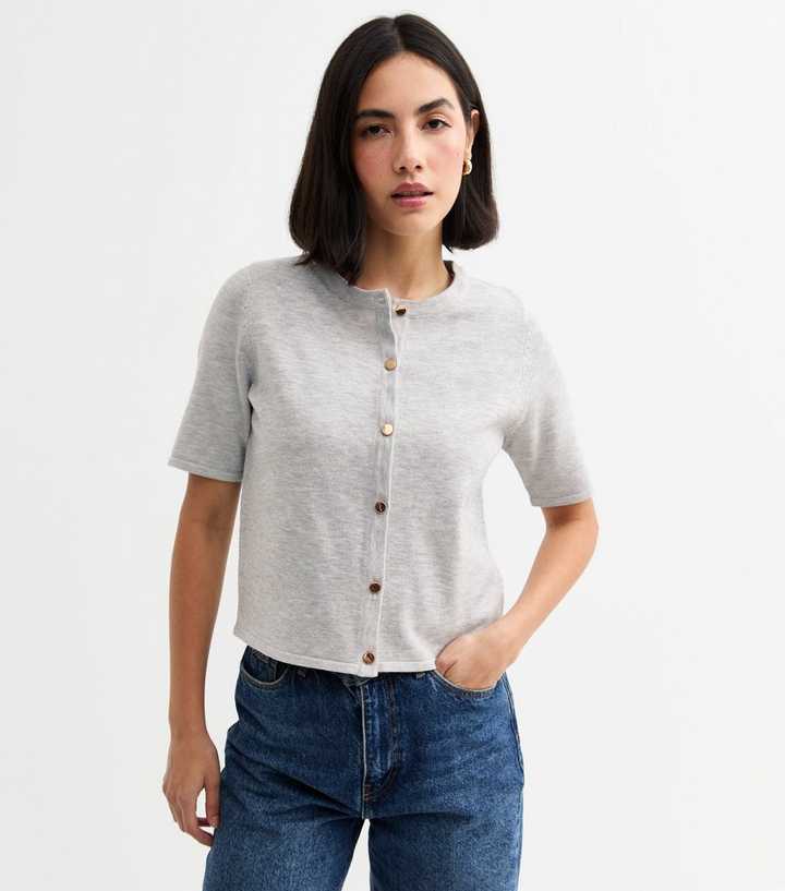 Light Grey Short Sleeve Cardigan | New Look