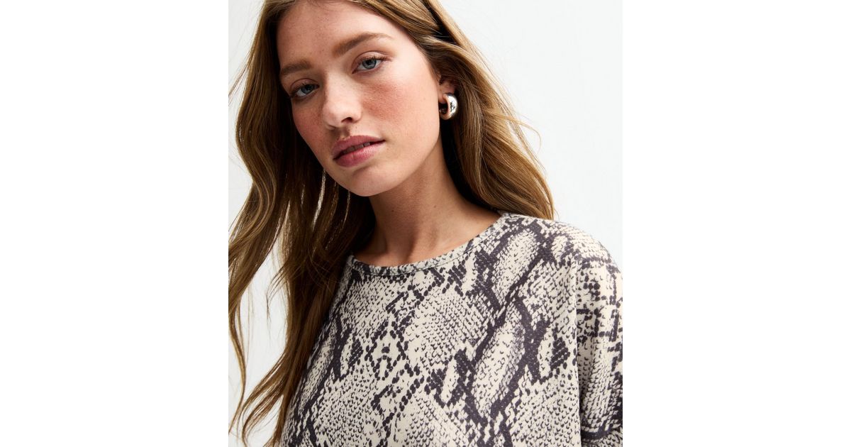 Grey Snake Print Soft Touch Top | New Look