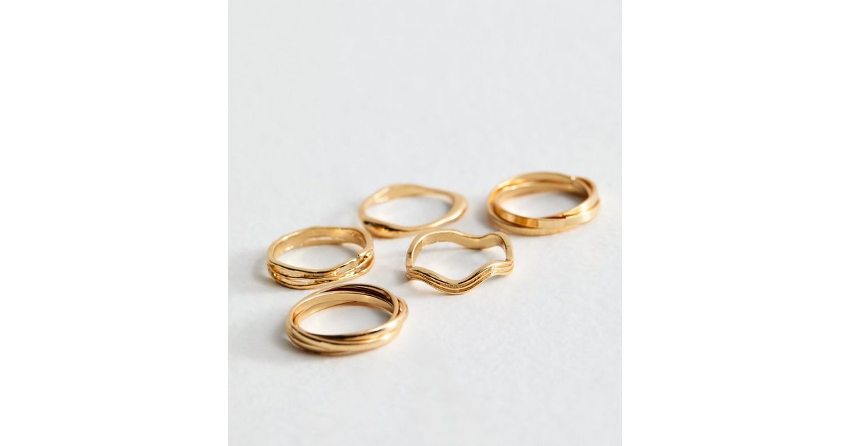 Pack of 5 Gold Tone Crossover Rings | New Look