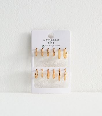 Pack Of 6 Gold Tone Textured Hoops | New Look