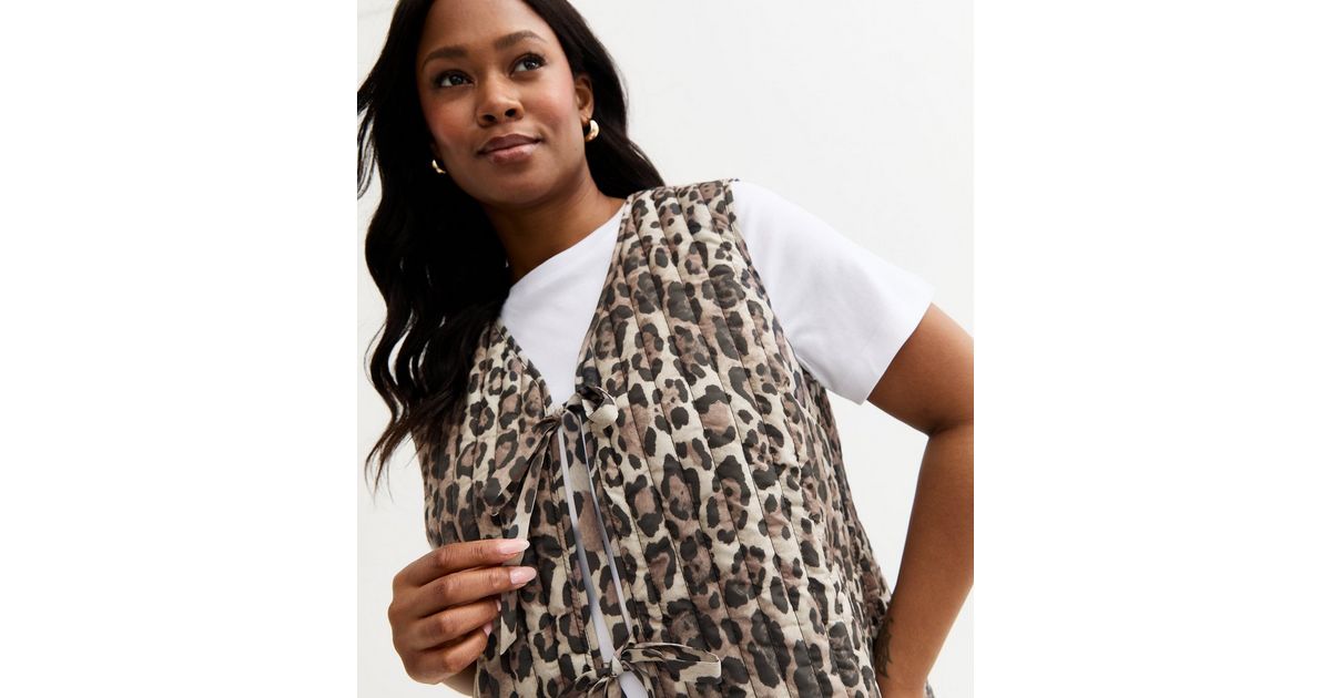Curves Brown Leopard Print Padded Sleeveless Jacket | New Look