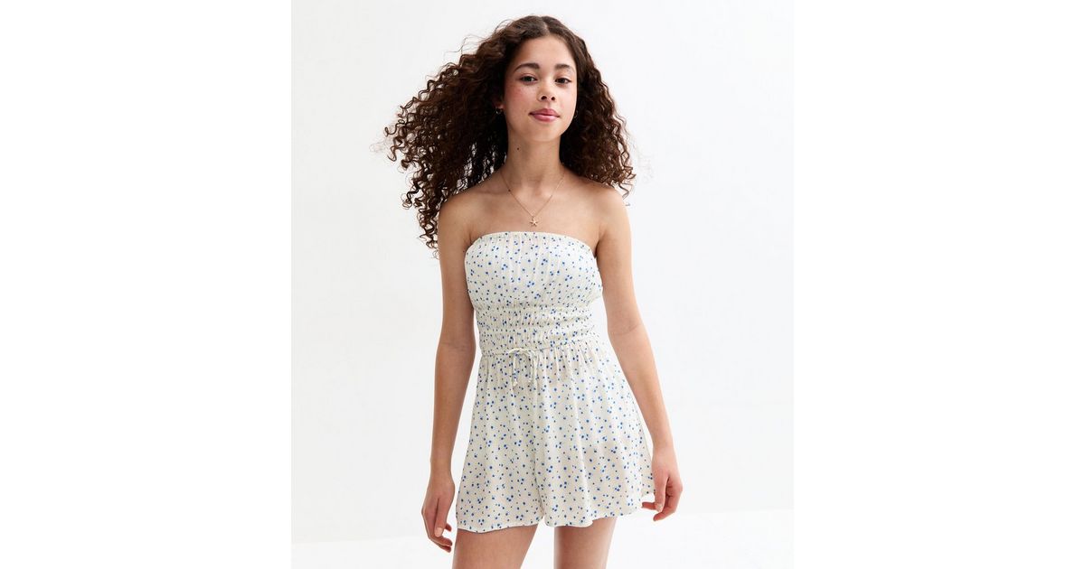 Girls White Ditsy Print Playsuit | New Look