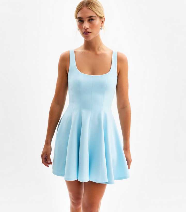 Blue Square Neck Flared Mini Dress | New Look
