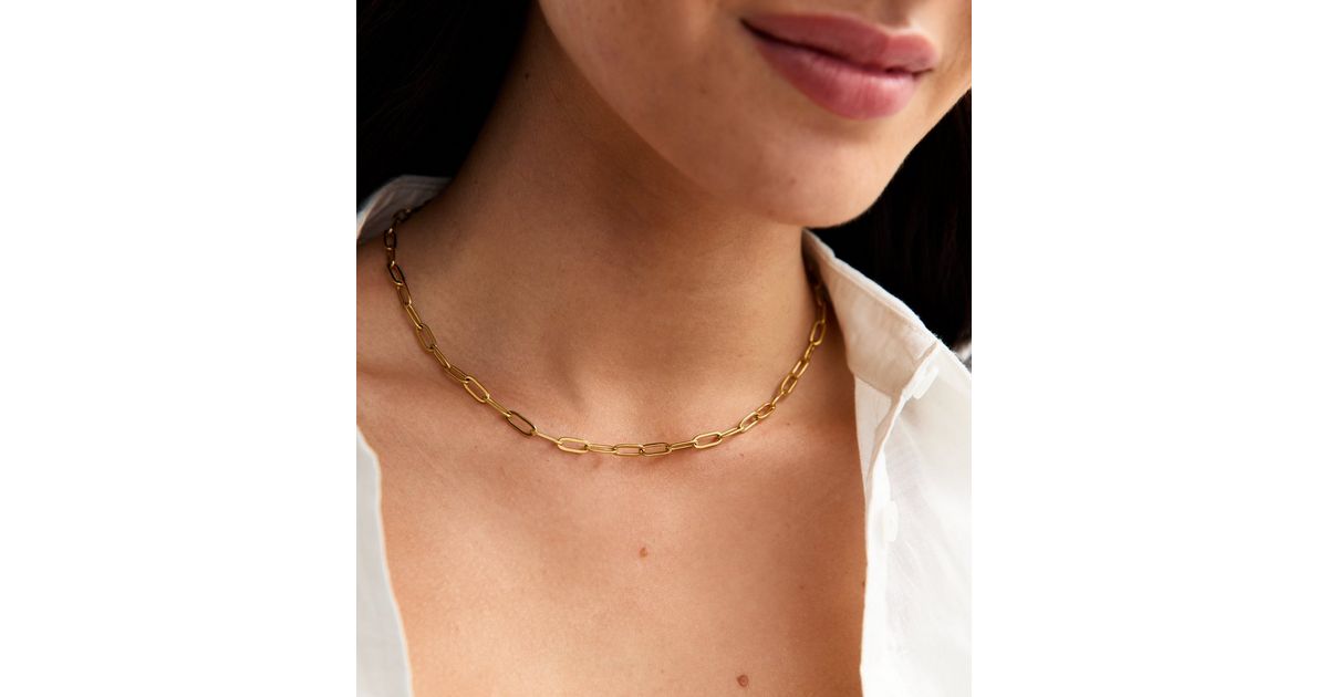 Gold Tone Waterproof Chain Link Necklace | New Look