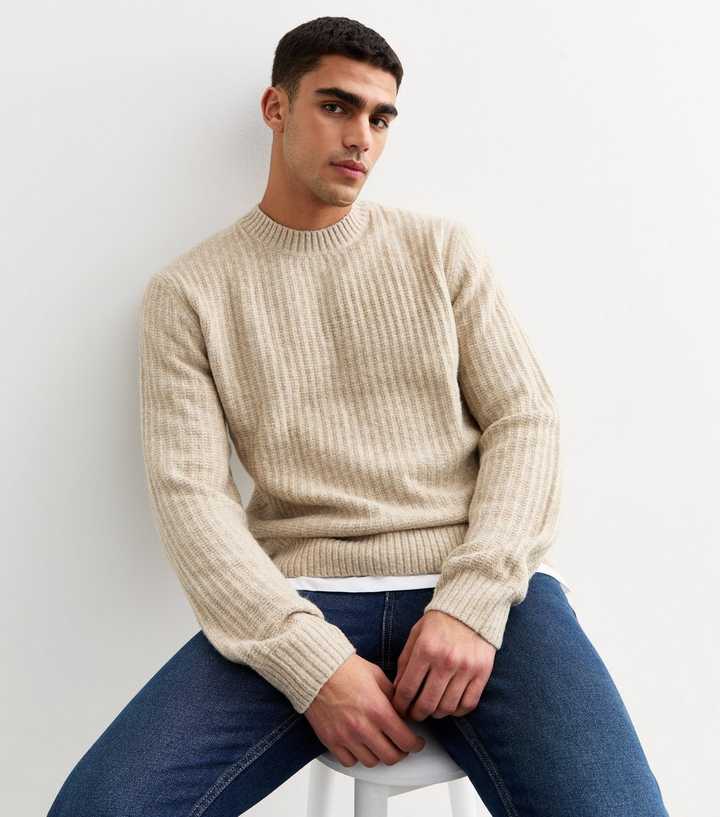 Jack & Jones Cream Regular Ribbed Knit Crew Neck Jumper | New Look