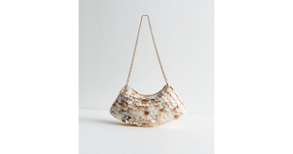 Cream Shell Embellished Shoulder Bag | New Look