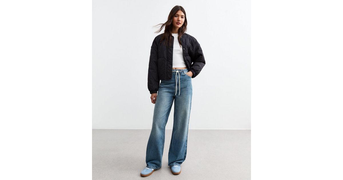 Blue High Rise Drawstring Wide Leg Jeans | New Look