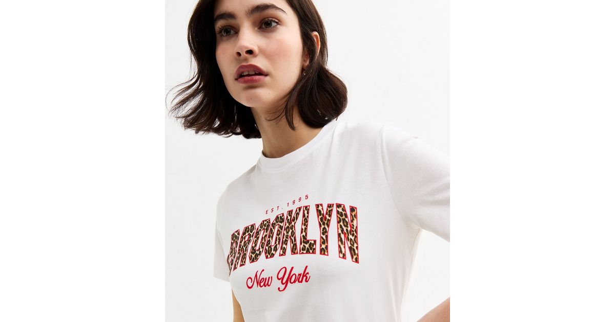 White Leopard Brooklyn Print T-Shirt | New Look