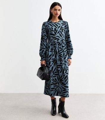 Blue Contrast Pattern Smock Midi Dress | New Look