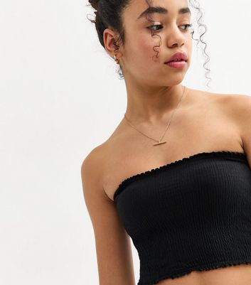 Girls Black Shirred Bandeau Top | New Look