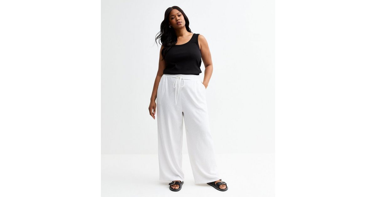 Curves White Linen Blend Wide Leg Trousers | New Look