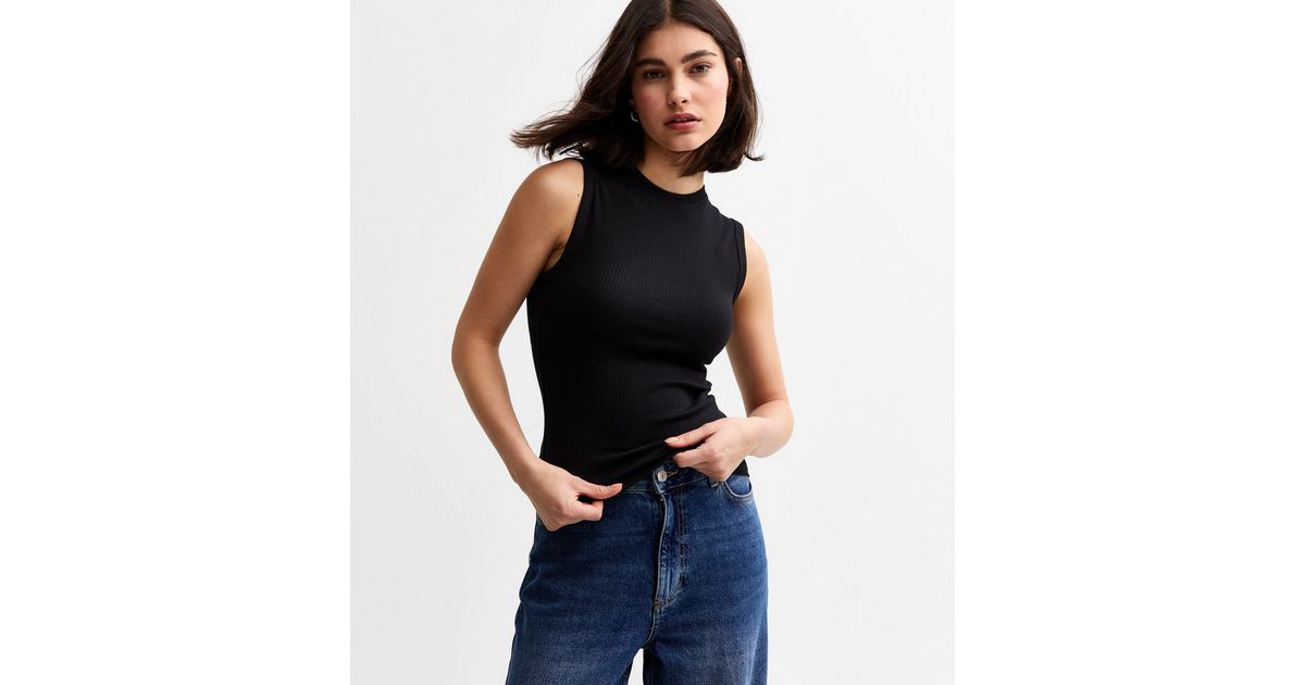 Black Ribbed High Neck Tank Top | New Look