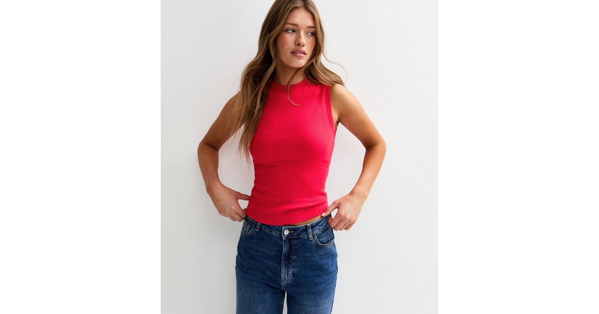 Red Ribbed Racerback Tank Top | New Look