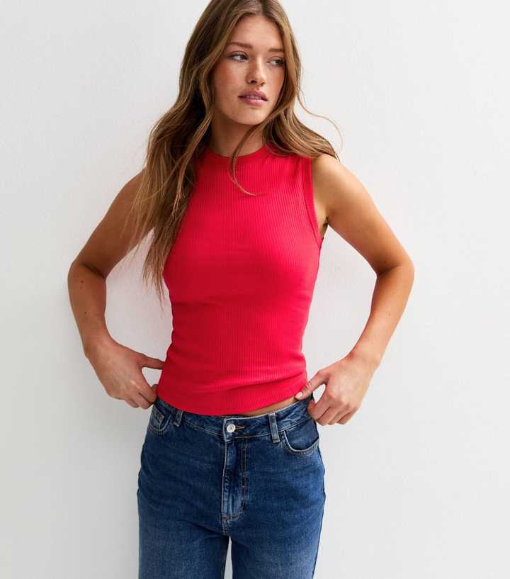 Red Ribbed Racerback Tank Top | New Look