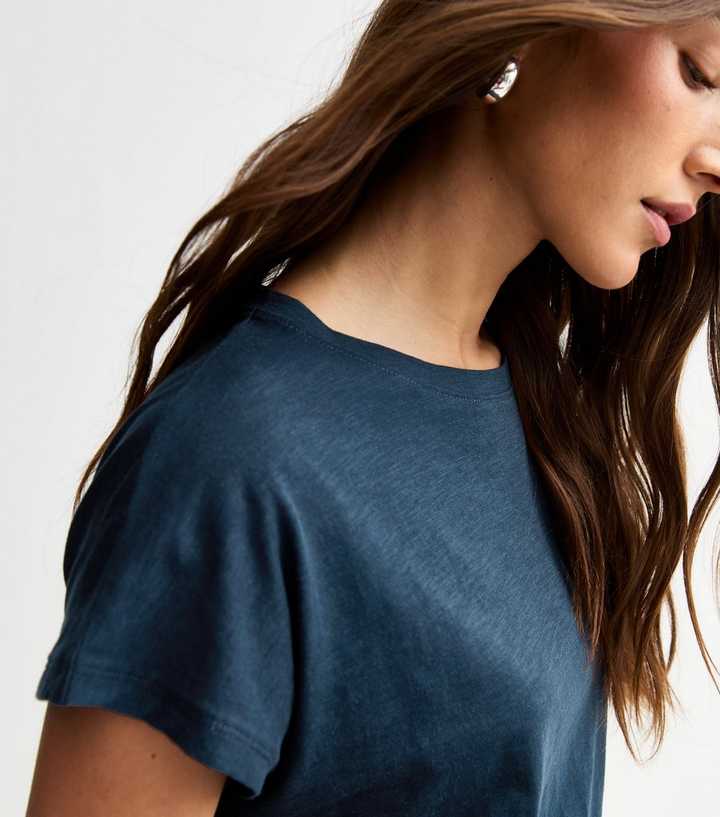 Navy Slit Hem Jersey T-Shirt | New Look