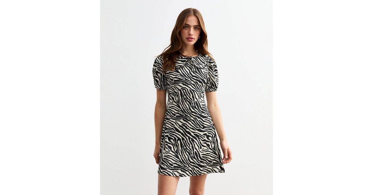 Black Zebra Print Crinkled Mini Dress | New Look