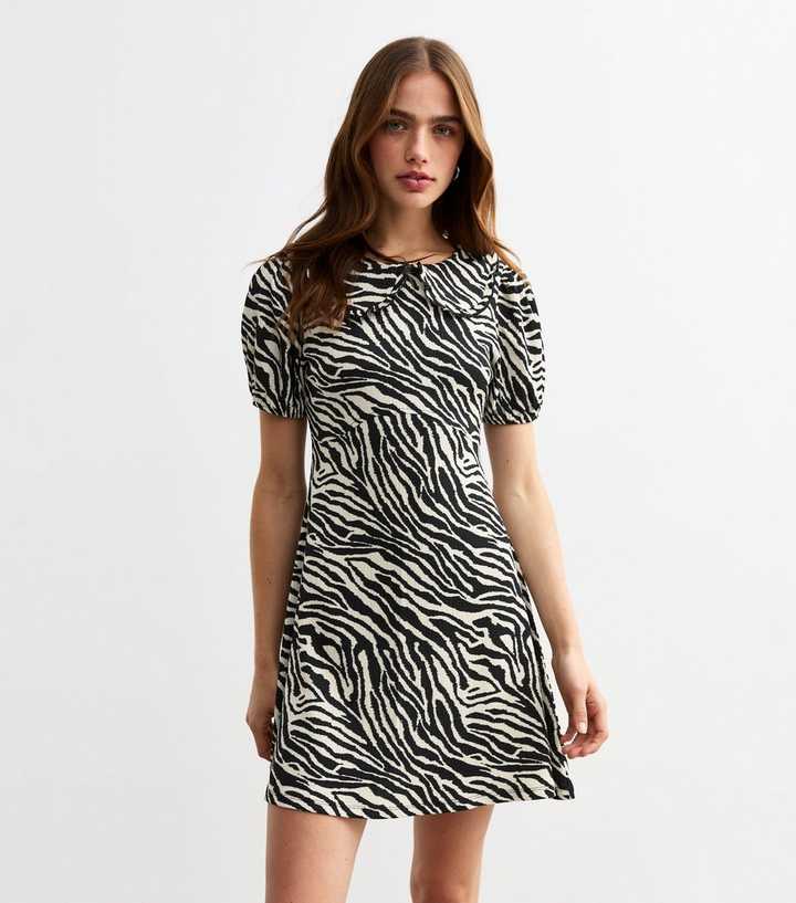 Black Zebra Print Crinkled Mini Dress | New Look