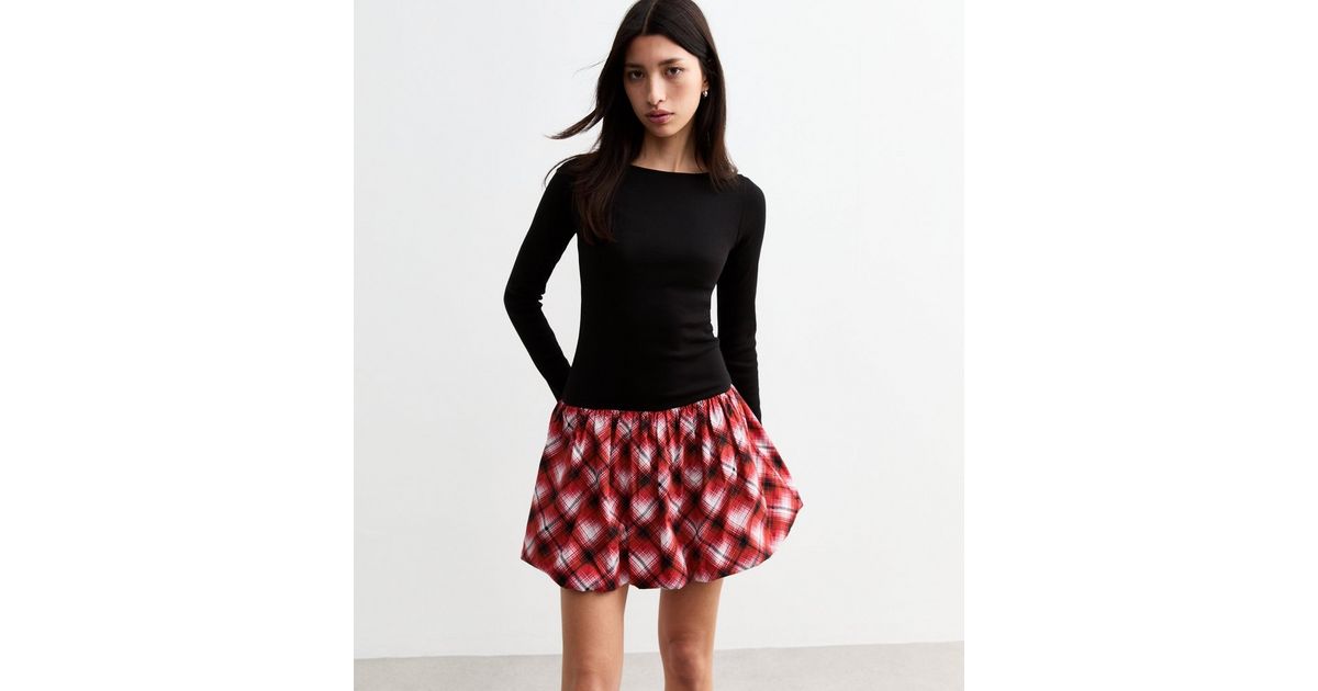 Red 2 in 1 Bubble Hem Long Sleeve Mini Dress | New Look