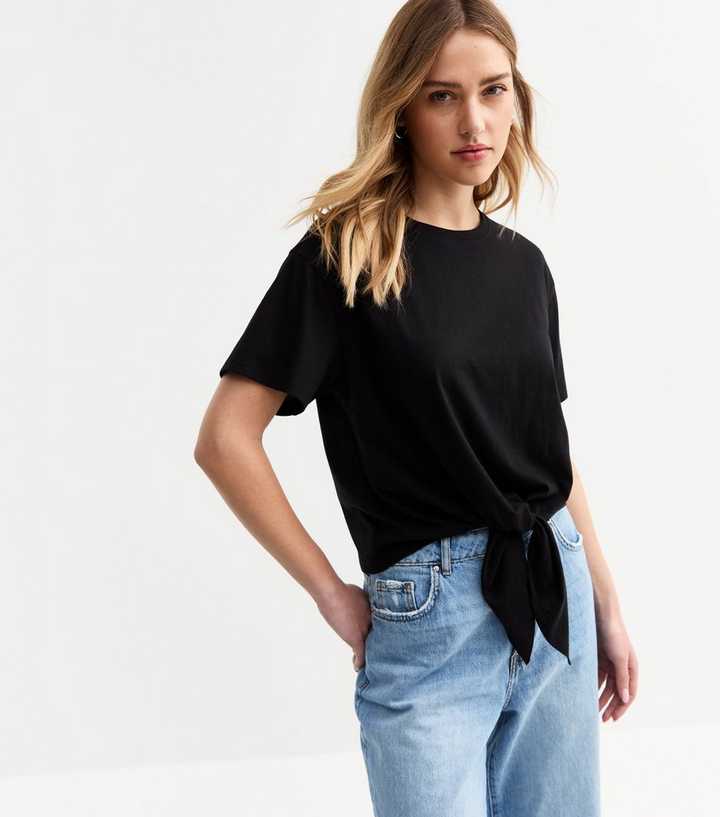 Black Tie Front T-Shirt | New Look