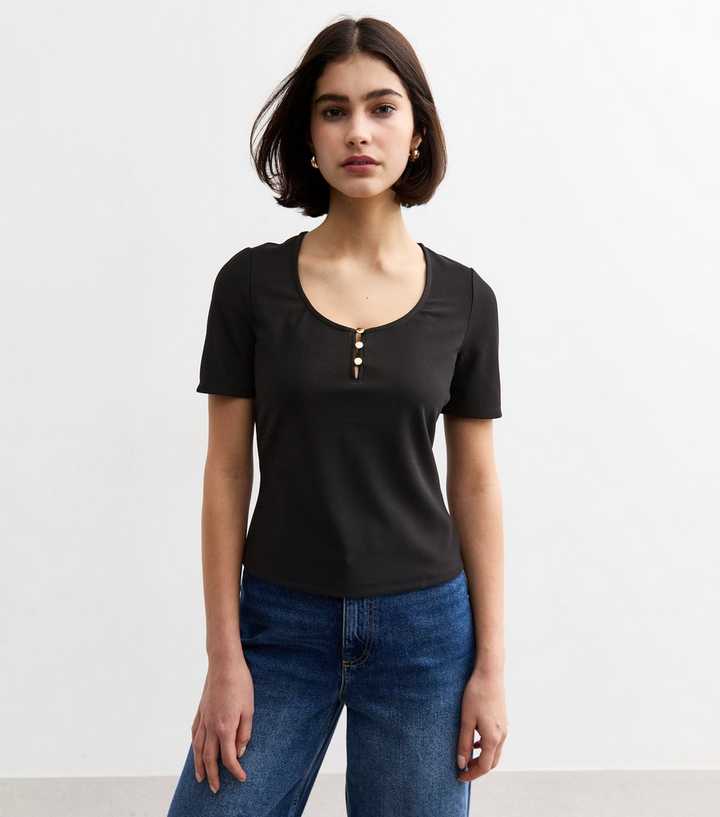 Black Ribbed Scoop Neck Top | New Look