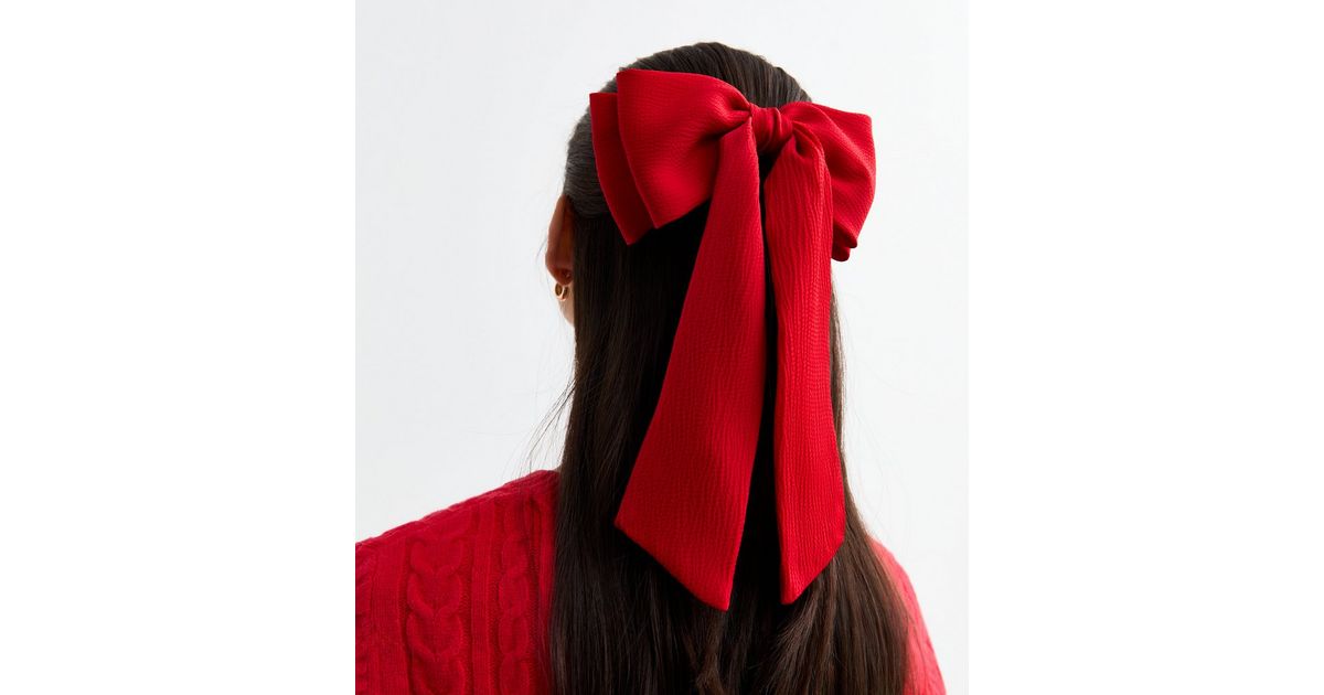Red Textured Satin Bow Hair Clip | New Look