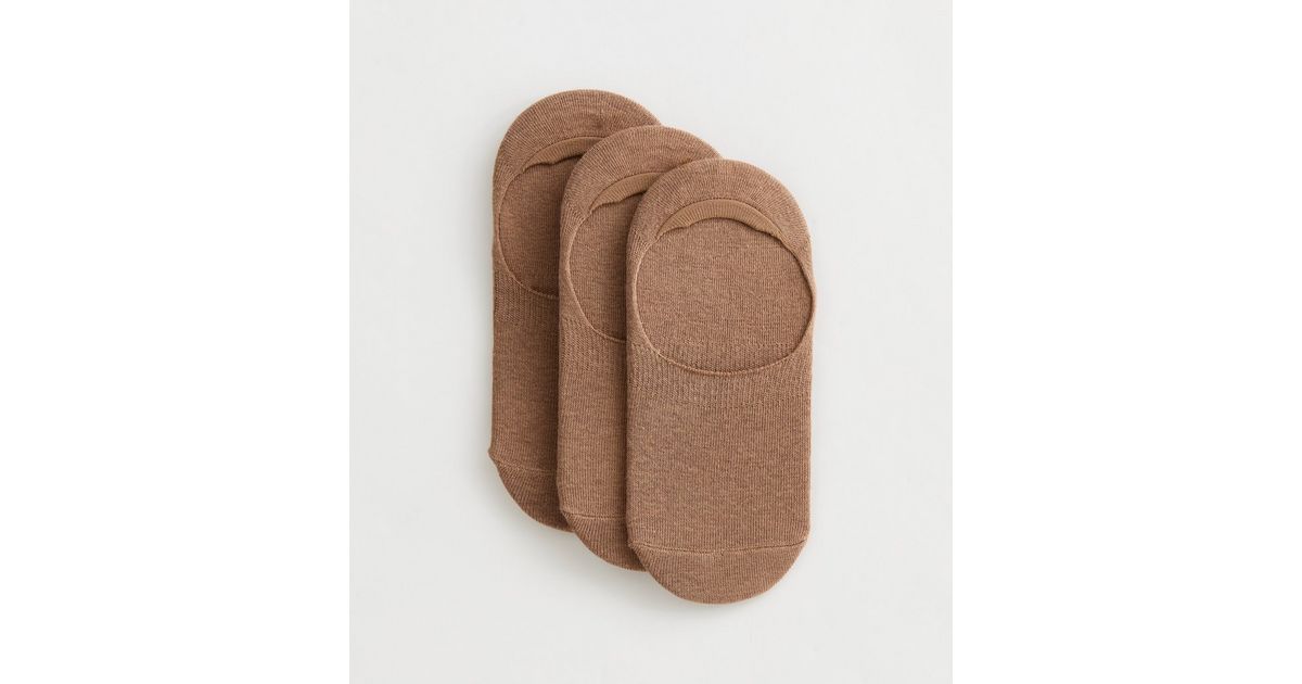 3 Pack of Brown Sports Heel-Grip Invisible Socks | New Look