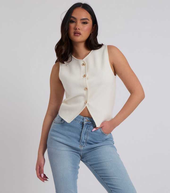 Urban Bliss White Button Through Vest | New Look