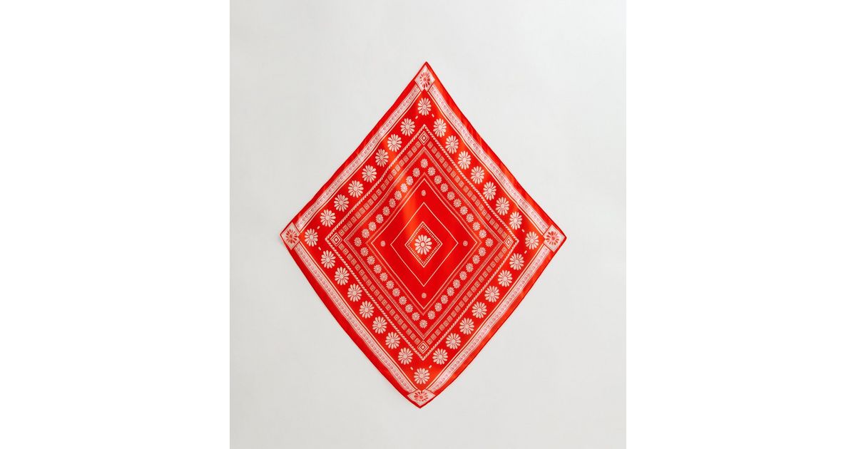 Red Print Satin Scarf | New Look